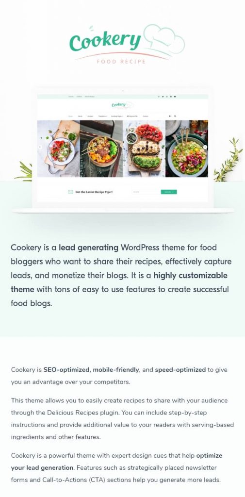 Cookery - Lead Generating WordPress Recipe Theme
