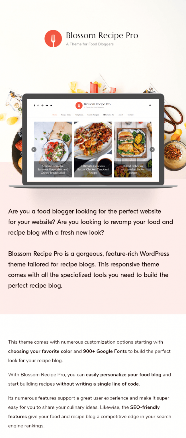 Blossom Recipe Pro | Recipe WordPress Theme for Food Blogger