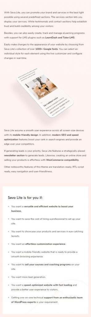 Seva Lite - Free WordPress Theme for Coaches, Entreprenuers and Business Owners